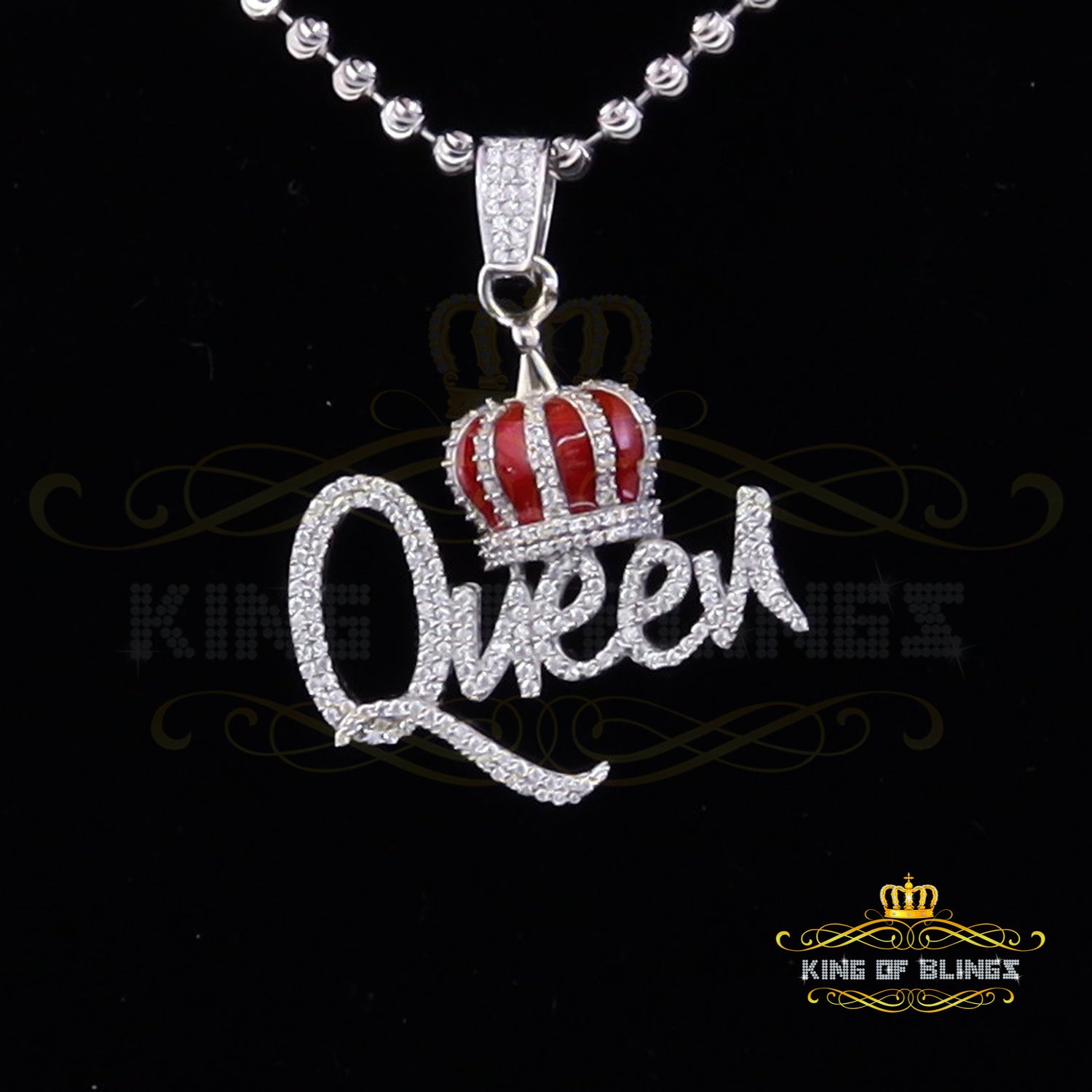 King Of Bling's QUEEN with CROWN BELL White Pendant 2.00ct Real Moissa